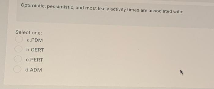 Solved Optimistic, pessimistic, and most likely activity | Chegg.com