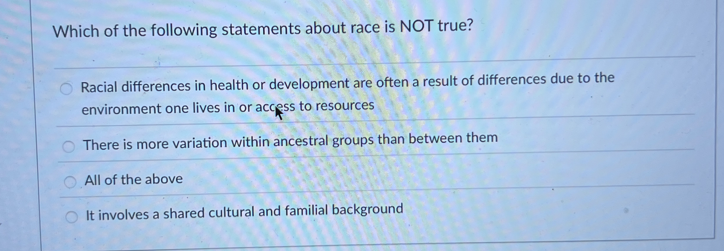 Solved Which of the following statements about race is NOT | Chegg.com