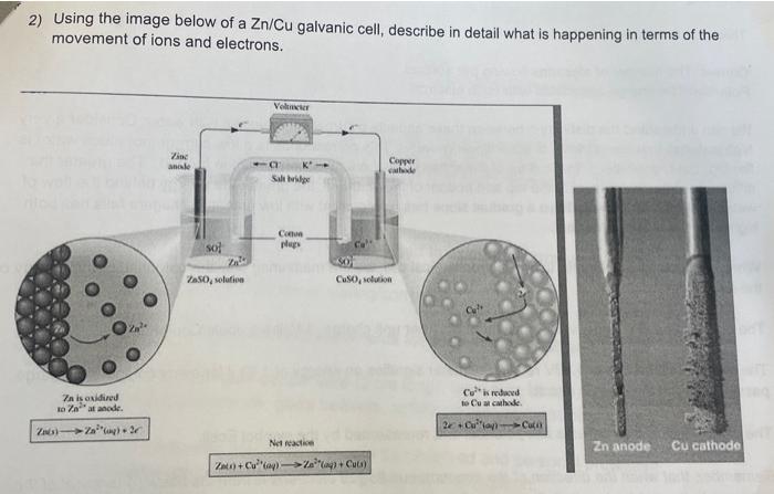 Solved 2) Using the image below of a Zn/Cu galvanic cell, | Chegg.com