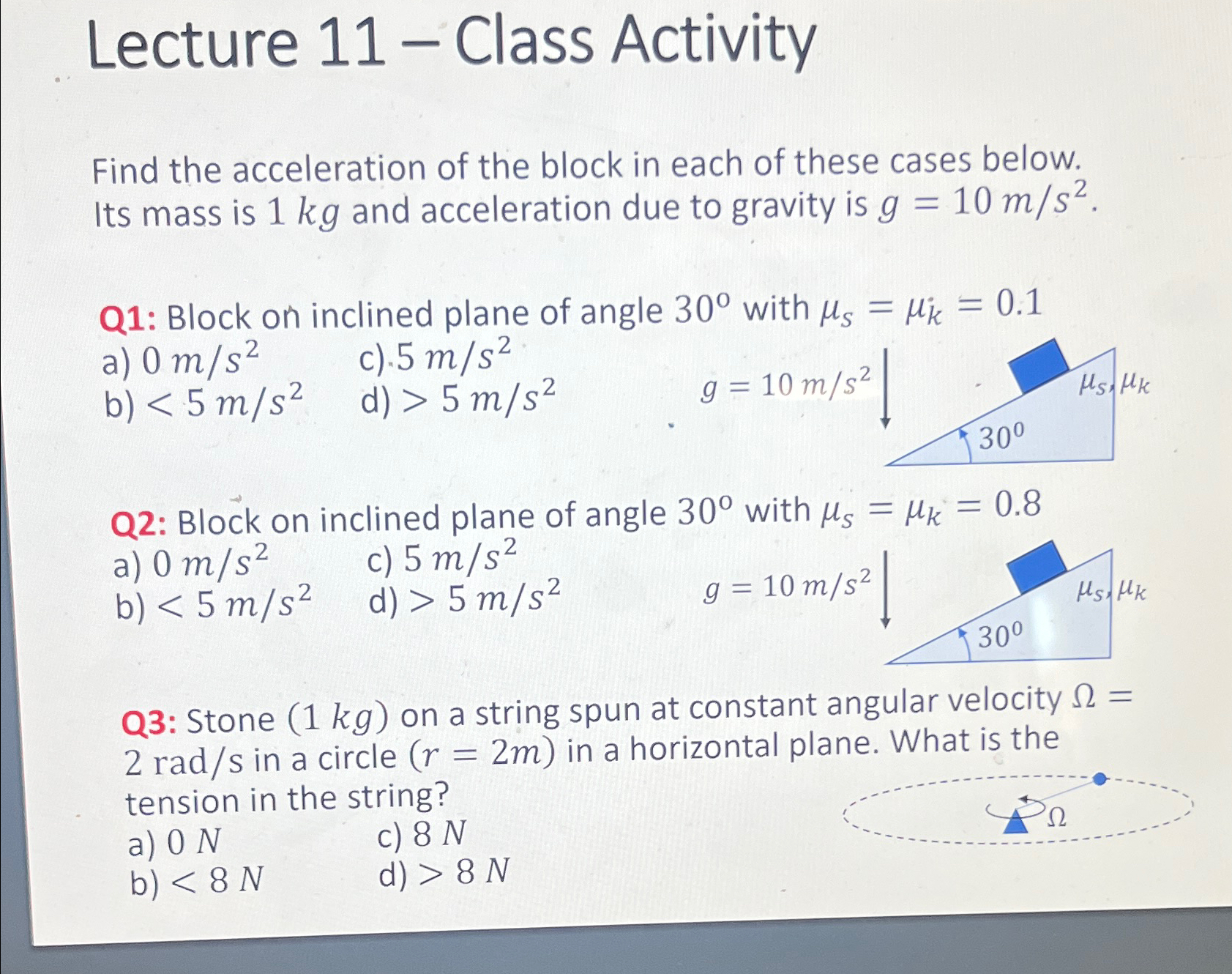 Solved Lecture 11 - Class Activity\\nFind the acceleration | Chegg.com