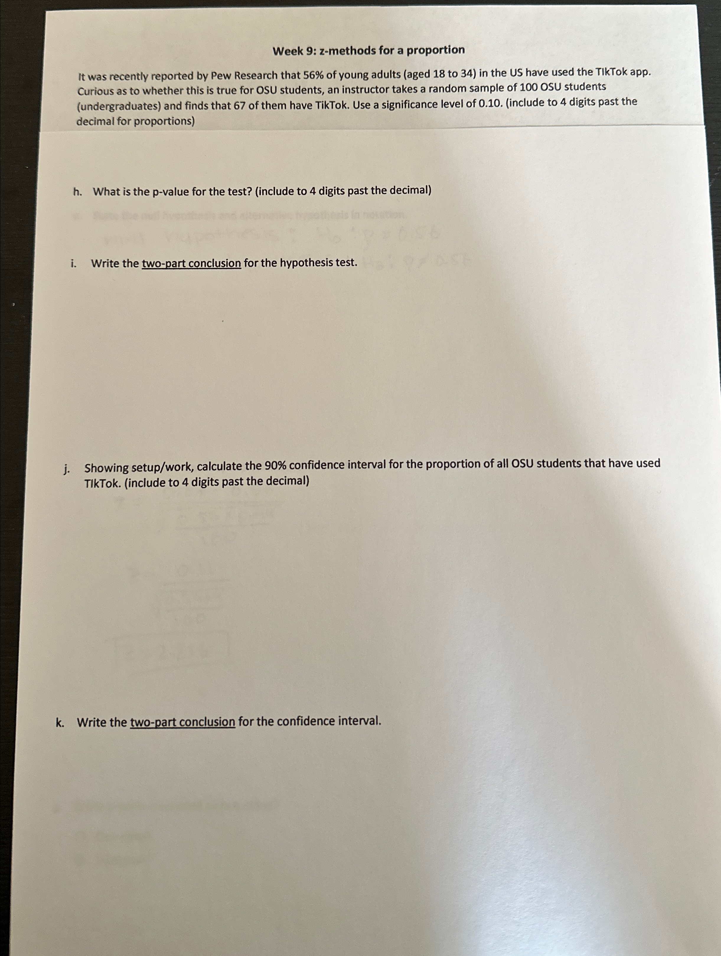 Solved Week 9: z-methods for a proportionIt was recently | Chegg.com