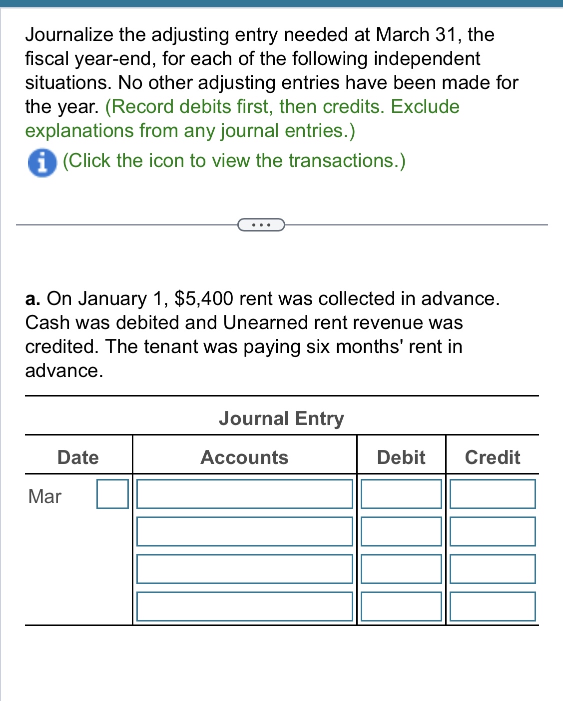 Solved Journalize the adjusting entry needed at March 31, | Chegg.com