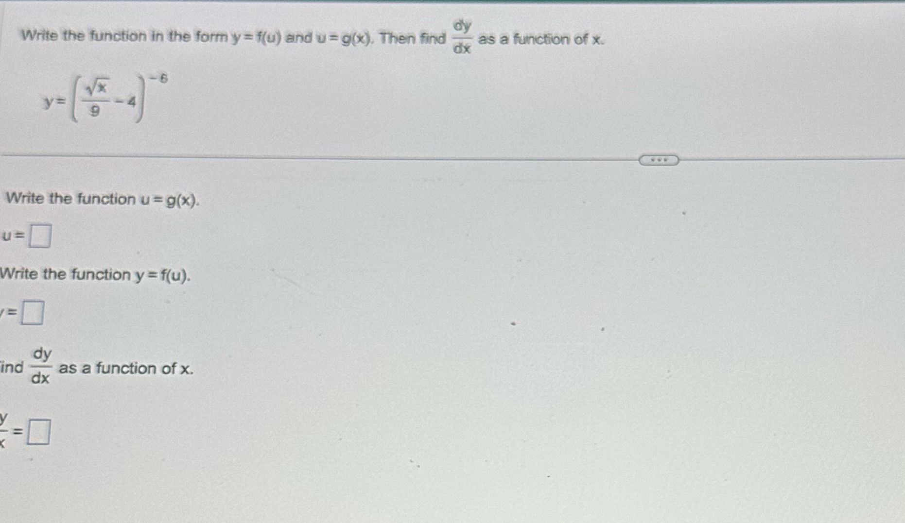 Solved Write the function in the form y=f(u) ﻿and u=g(x). | Chegg.com