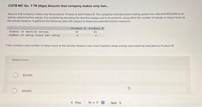 Solved COTB MC Qu. 7-79 (Algo) Assume that company makes | Chegg.com