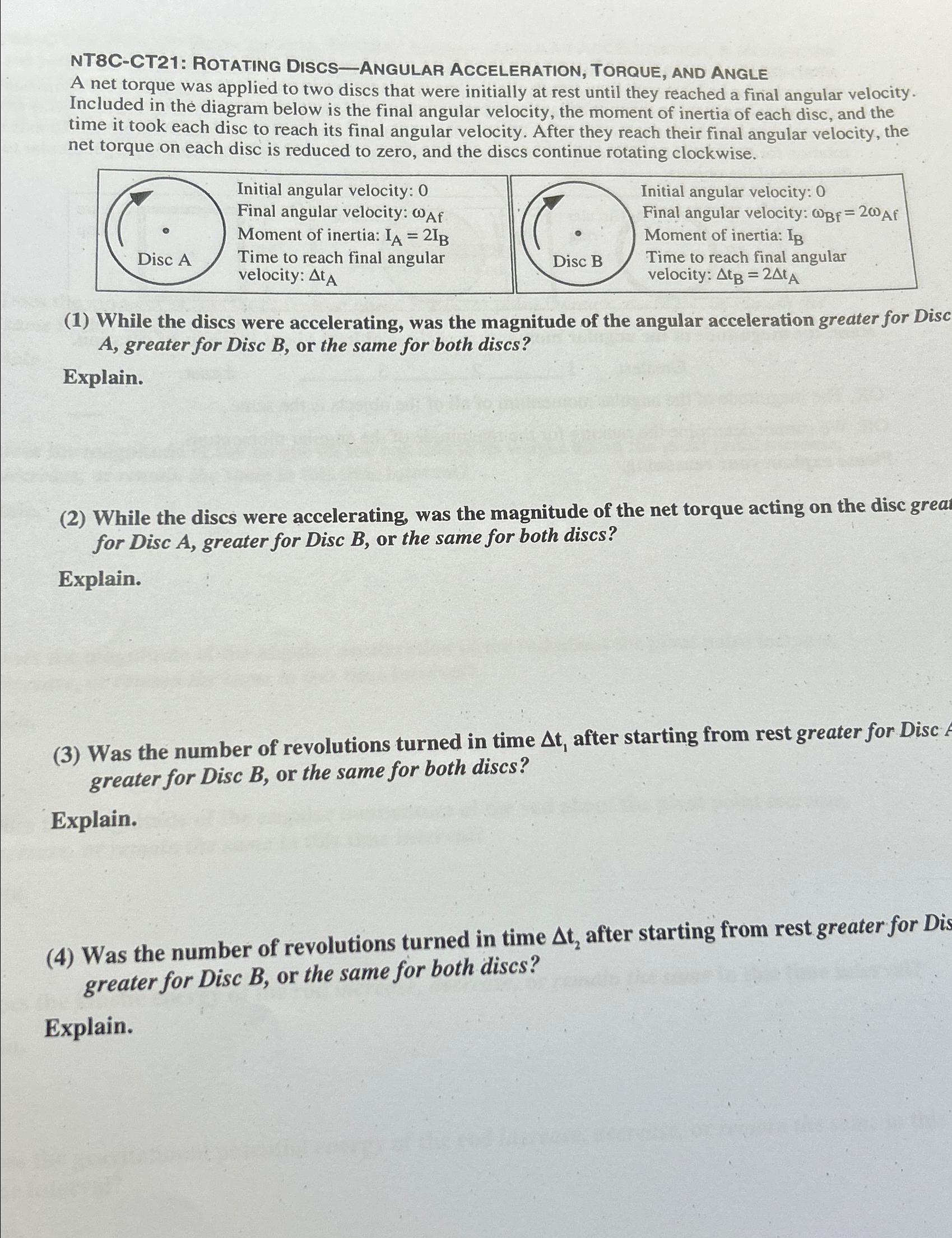 Solved NT8C-CT21: RotATING Discs-ANGuLAR AcCELERATION, | Chegg.com
