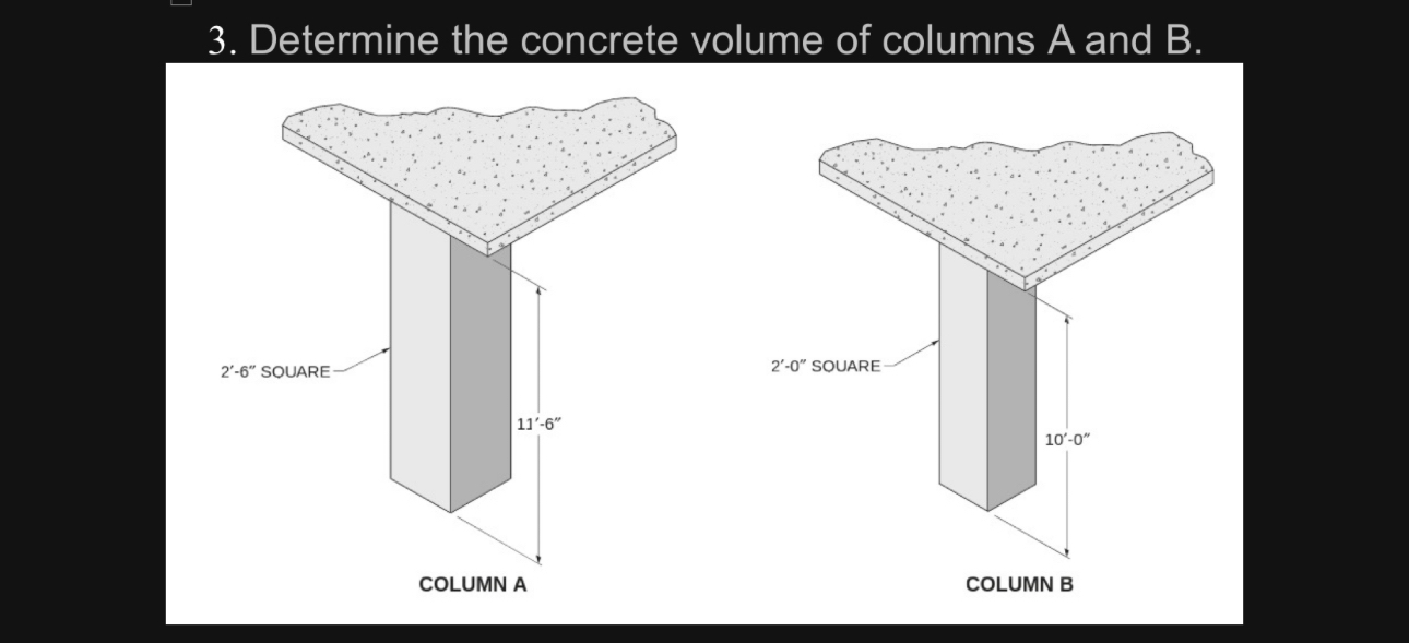 Solved 3 ﻿Determine the concrete volume of columns A and B | Chegg.com