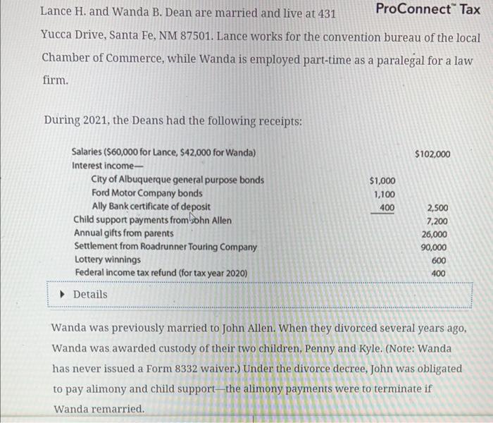 Lance H. and Wanda B. Dean are married and live at | Chegg.com