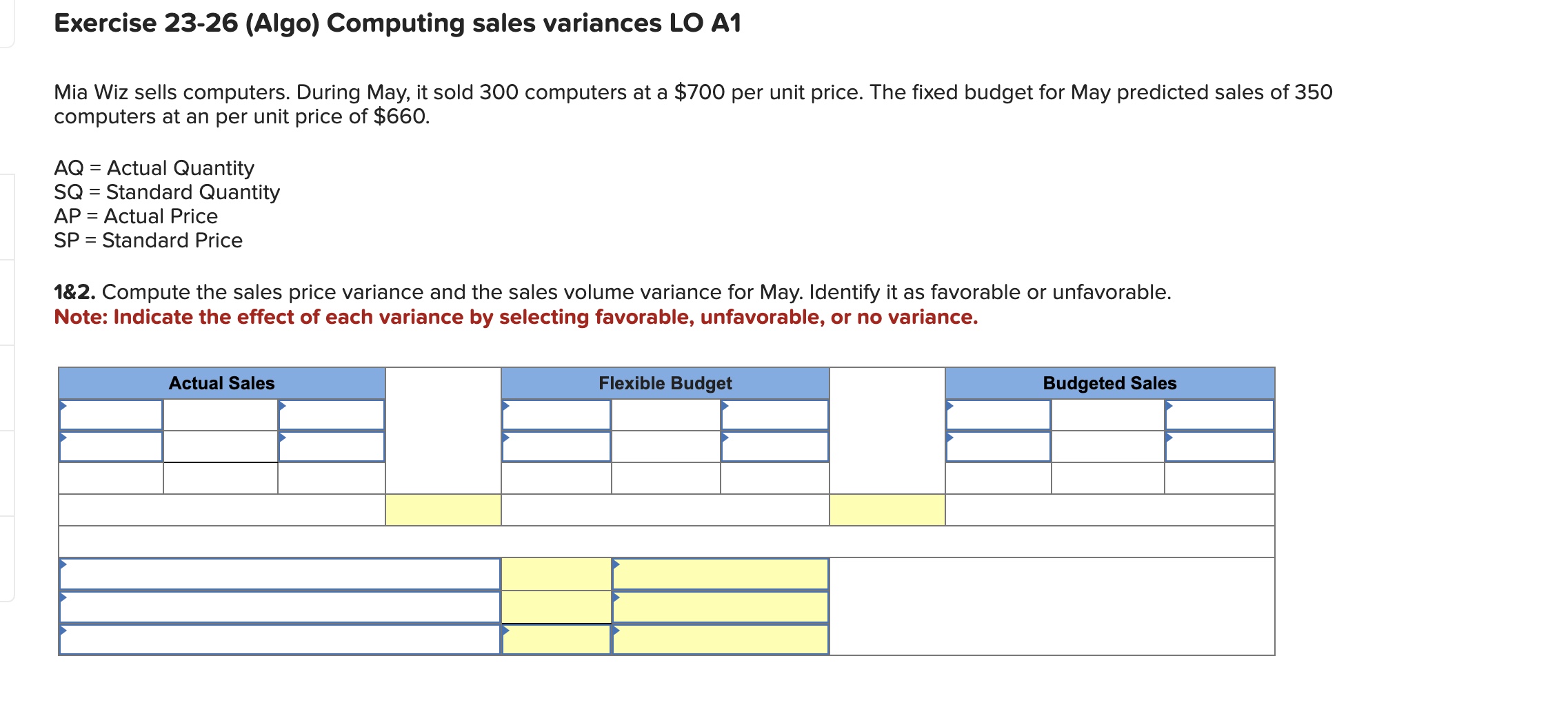 Solved Exercise 23-26 (Algo) ﻿Computing sales variances LO | Chegg.com