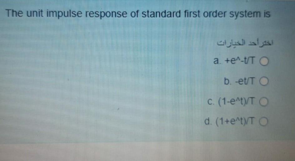 Solved The unit impulse response of standard first order | Chegg.com