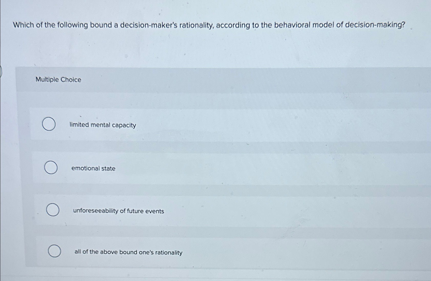 Solved Which of the following bound a decision-maker's | Chegg.com
