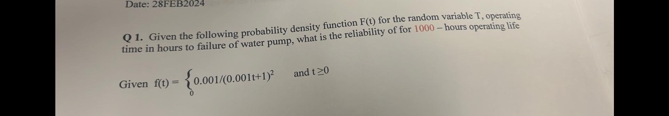 Solved Q 1. ﻿Given the following probability density | Chegg.com