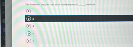 Solved The innermost electron shell in an atom holds up to | Chegg.com