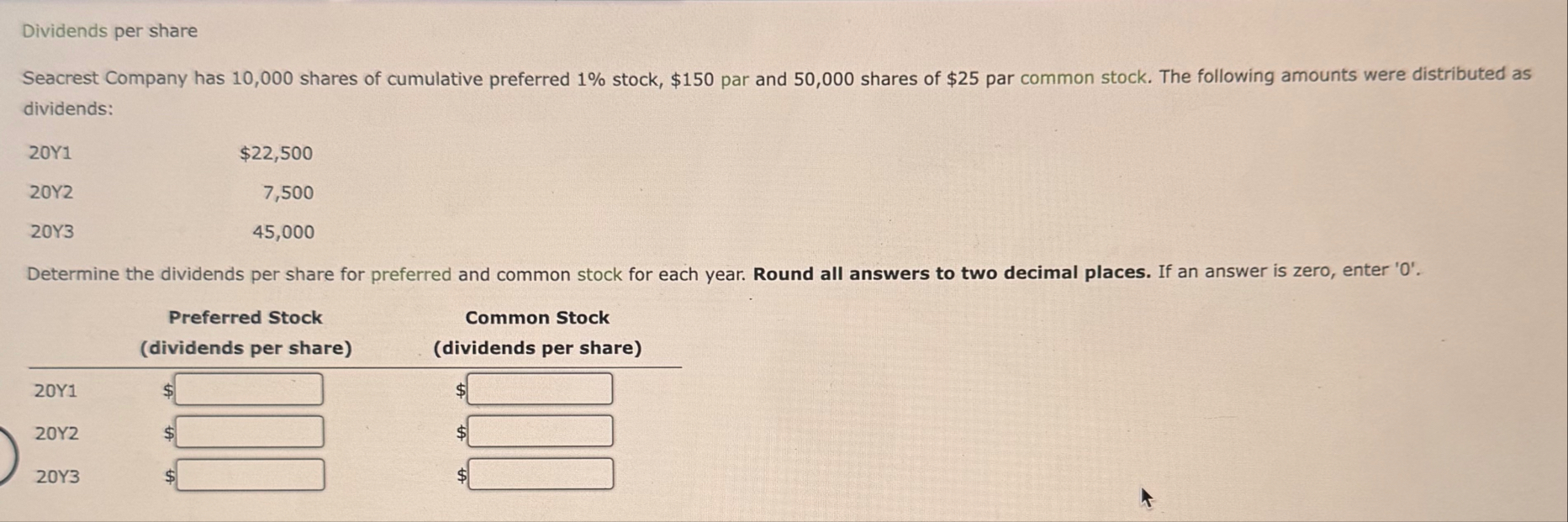 Solved Dividends per shareSeacrest Company has 10,000 | Chegg.com