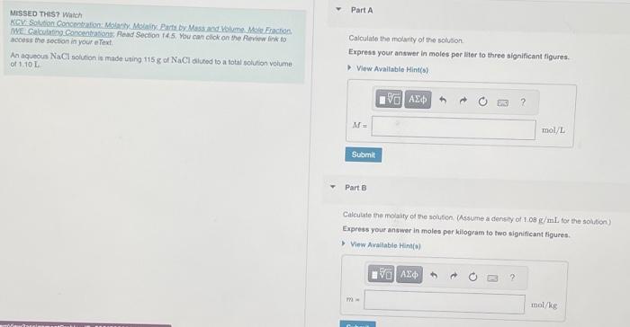 Solved Part A Missed THis? Watch accoss the soction in your | Chegg.com