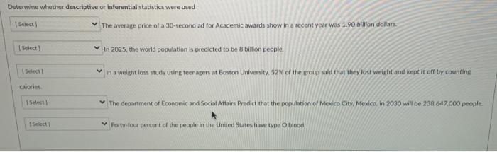 Solved Determine whether descriptive or inferential | Chegg.com