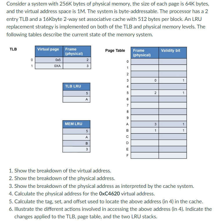 Consider a system with 256K ﻿bytes of physical | Chegg.com