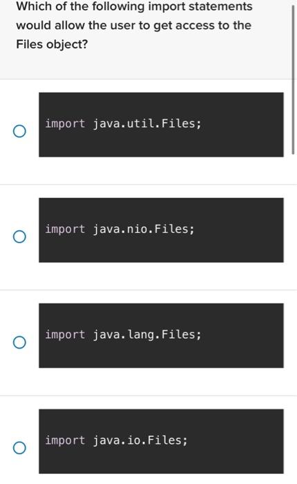 Solved Which of the following import statements would allow | Chegg.com