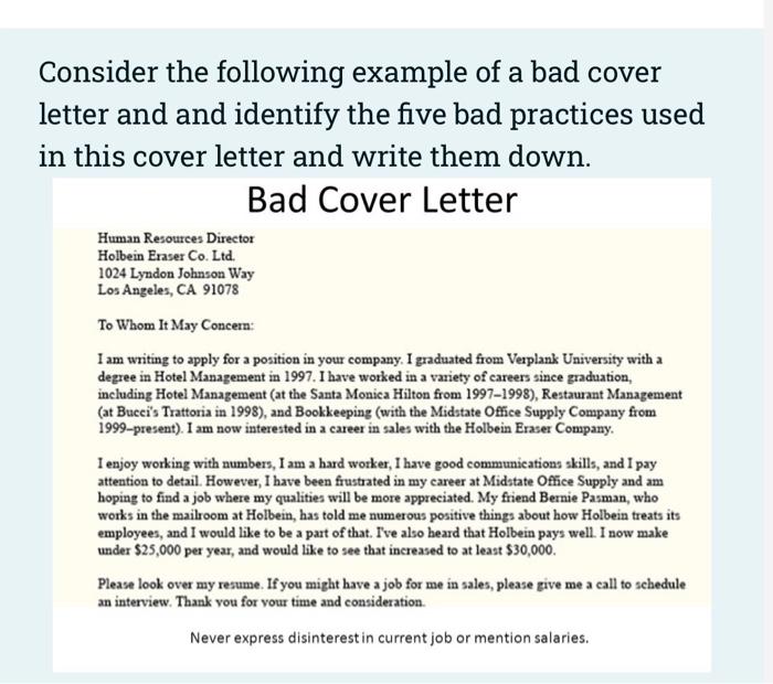Solved Consider the following example of a bad cover a | Chegg.com