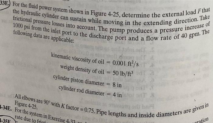 Solved 33E. For the fluid power system shown in Figure 4-25, | Chegg.com