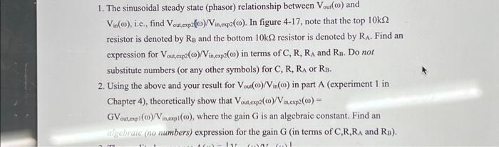 Solved 1. The sinusoidal steady state (phasor) relationship | Chegg.com
