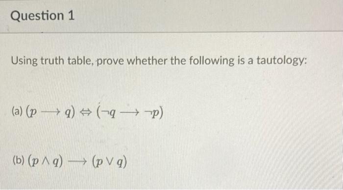 Solved Question 1 Using truth table, prove whether the | Chegg.com Solved Question 1 Using truth table, prove whether the | Chegg.com