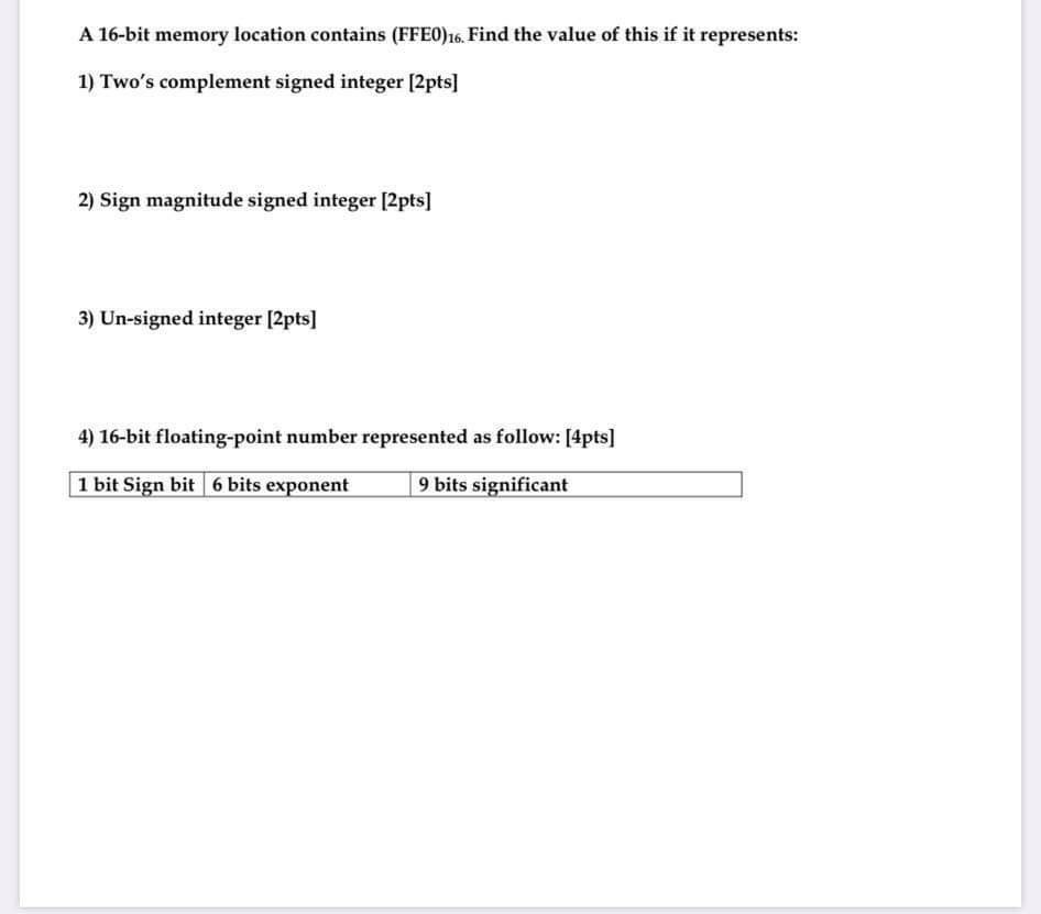 Solved A 16-bit memory location contains (FFE0)16. Find the | Chegg.com