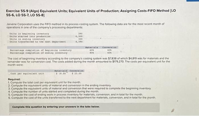 Solved Exercise 5S-9 (Algo) Equivalent Units; Equivalent | Chegg.com