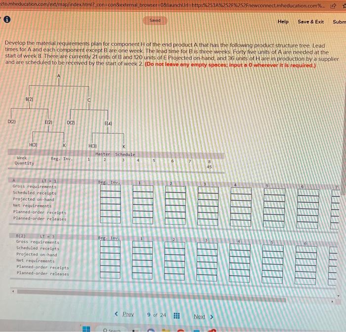 Solved Develop the material requirements plan for component | Chegg.com