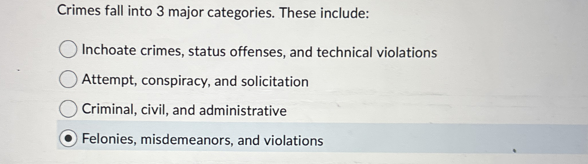 Solved Crimes fall into 3 ﻿major categories. These | Chegg.com