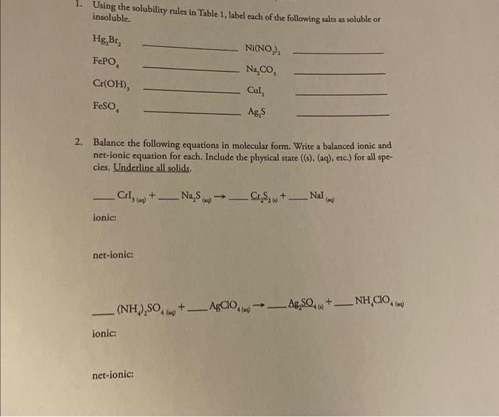 Solved 1. All Na+,K+, and NH4+salts are soluble. 2. All | Chegg.com