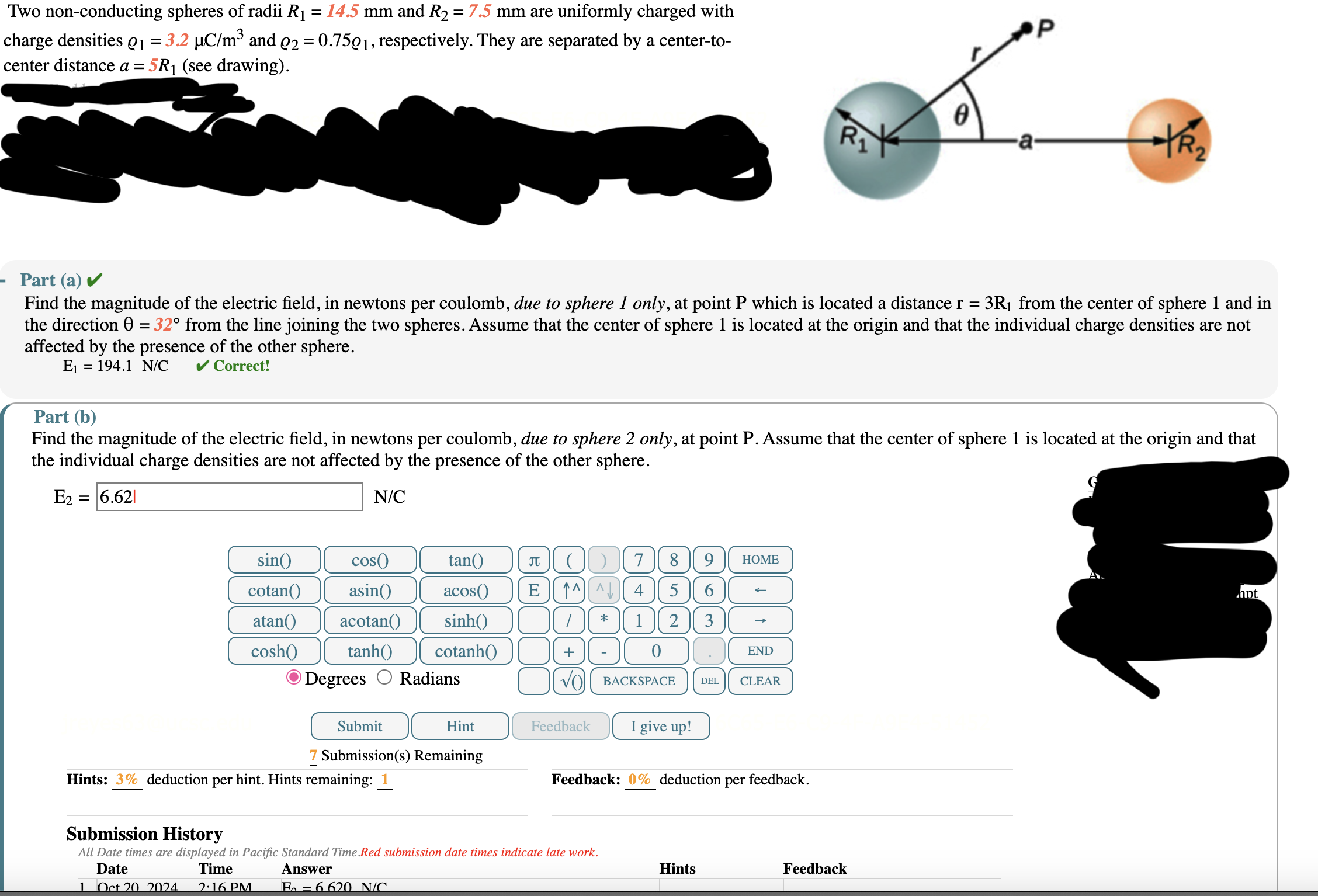 Solved Two non-conducting spheres of ﻿radii R1=14.5mm ﻿and | Chegg.com