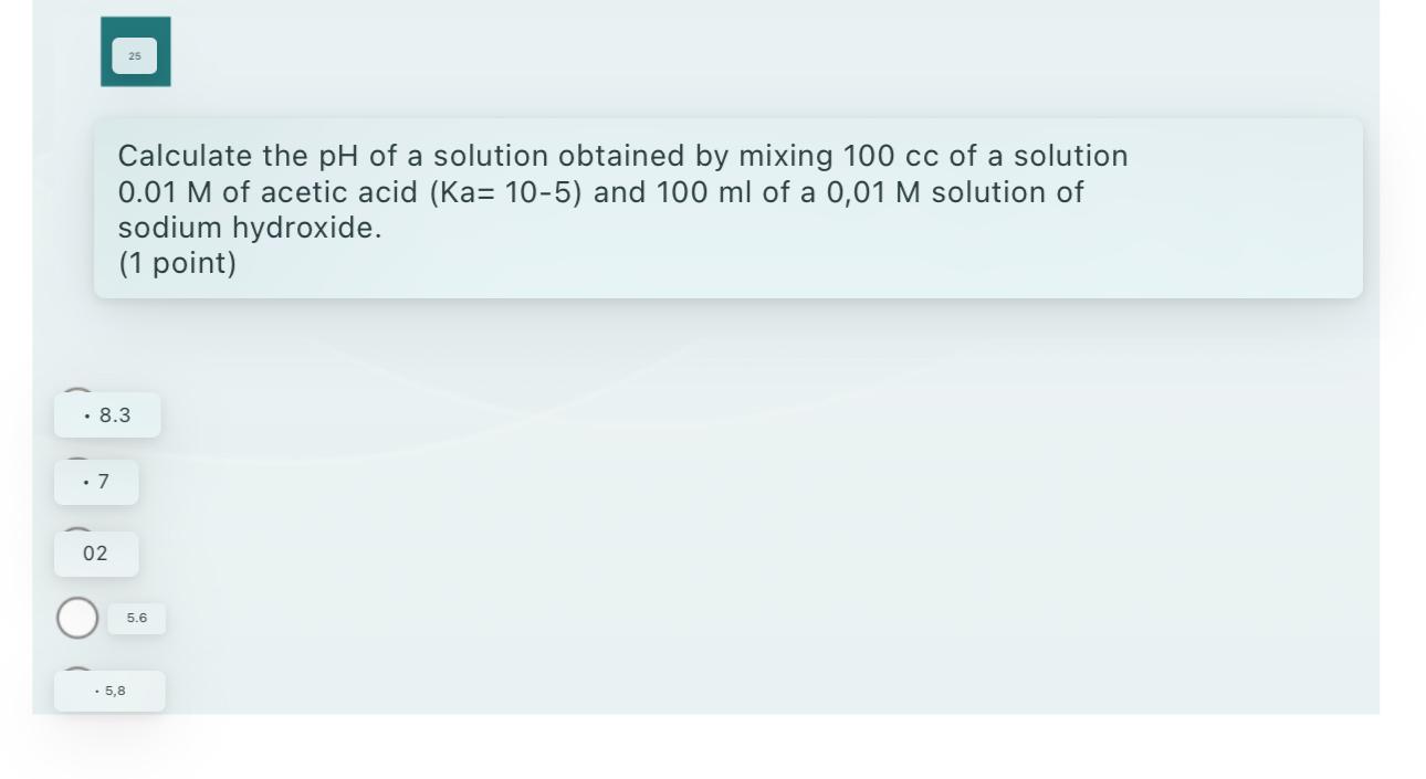 Solved Calculate the pH ﻿of a solution obtained by mixing | Chegg.com