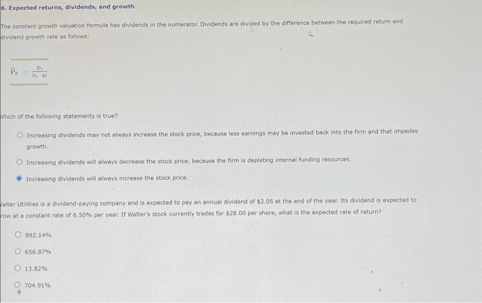 Solved 6. Expected returns, dividends, and growth The | Chegg.com