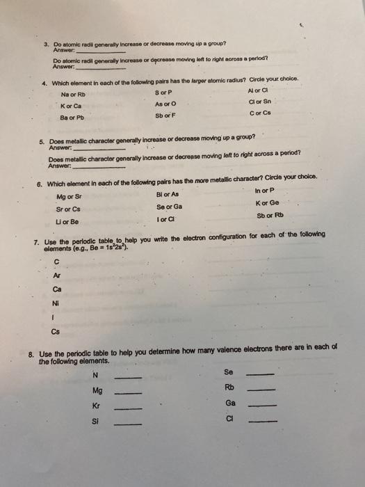 Solved 3. Do atomic radil generally increase or decrease | Chegg.com