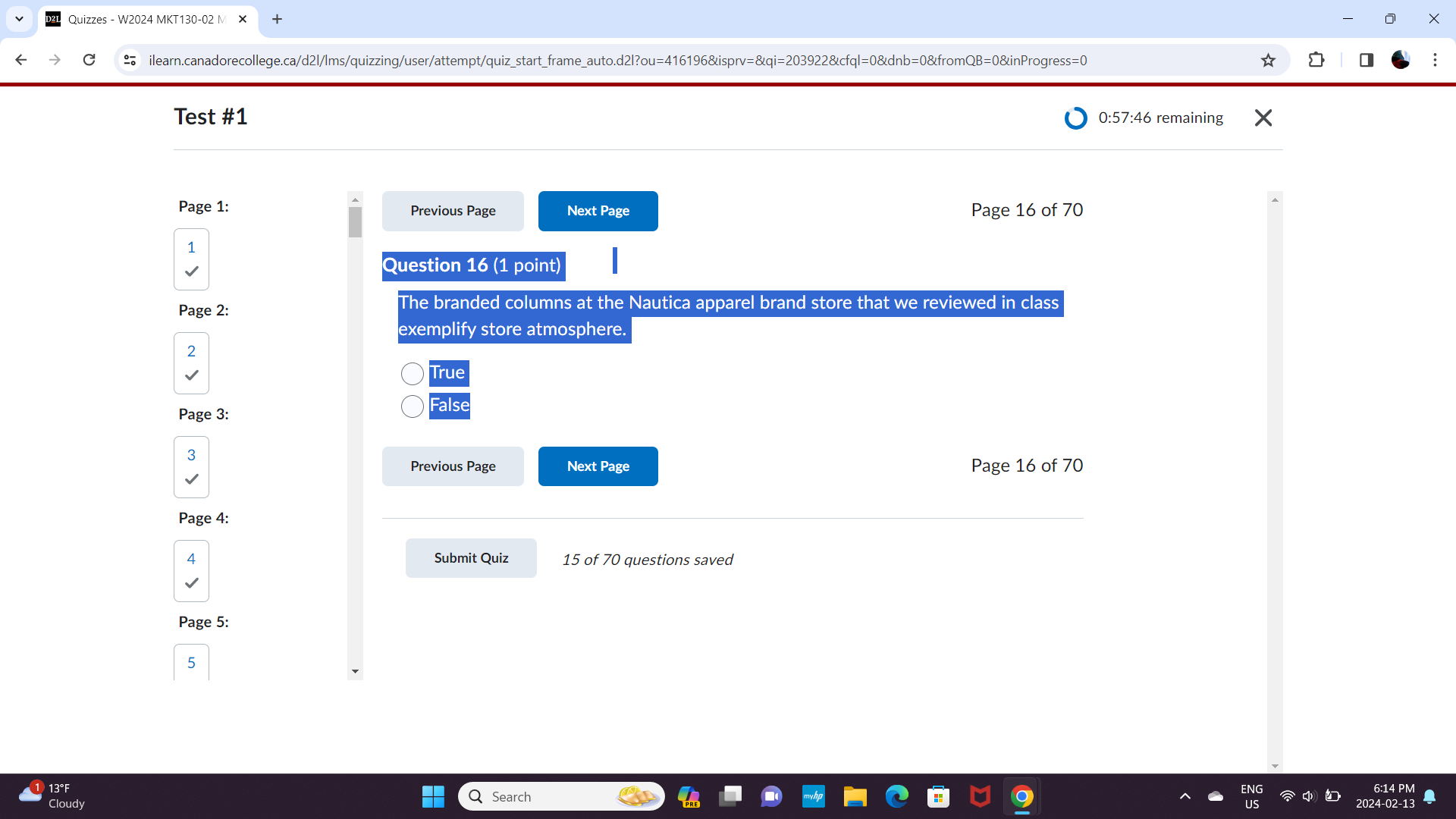 Solved Page 16 ﻿of 70Question 16 (1 ﻿point)The branded | Chegg.com