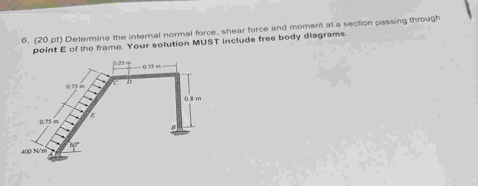 Solved 6. (20 ﻿pt) ﻿Determine the internal normal force, | Chegg.com