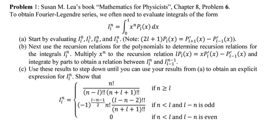 Problem 1: Susan M. Lea's book "Mathematics for | Chegg.com