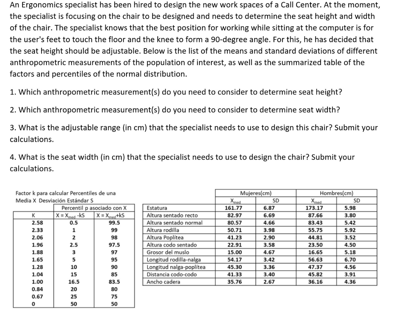Solved An Ergonomics specialist has been hired to design the | Chegg.com