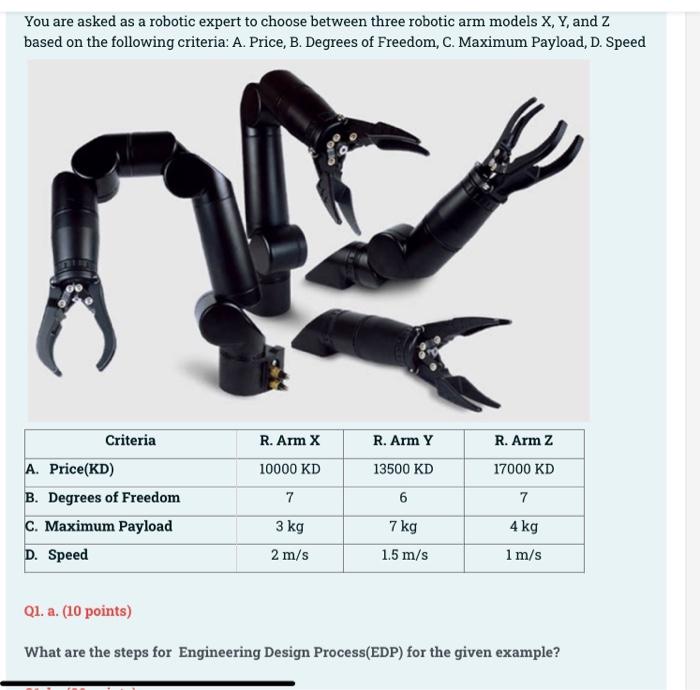 Solved You are asked as a robotic expert to choose between | Chegg.com