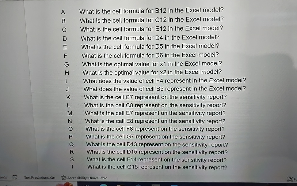 Solved A What is the cell formula for B12 ﻿in the Excel | Chegg.com