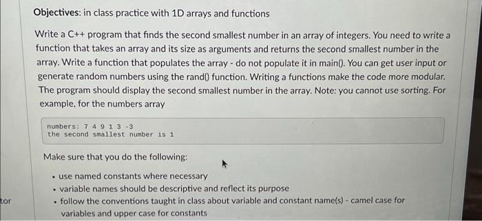 Solved Objectives: in class practice with 1D arrays and | Chegg.com