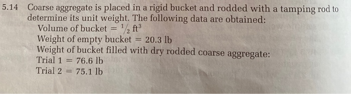 Solved 5.14 Coarse aggregate is placed in a rigid bucket and | Chegg.com