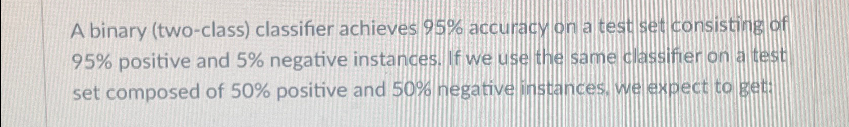 Solved A binary (two-class) ﻿classifier achieves 95% | Chegg.com