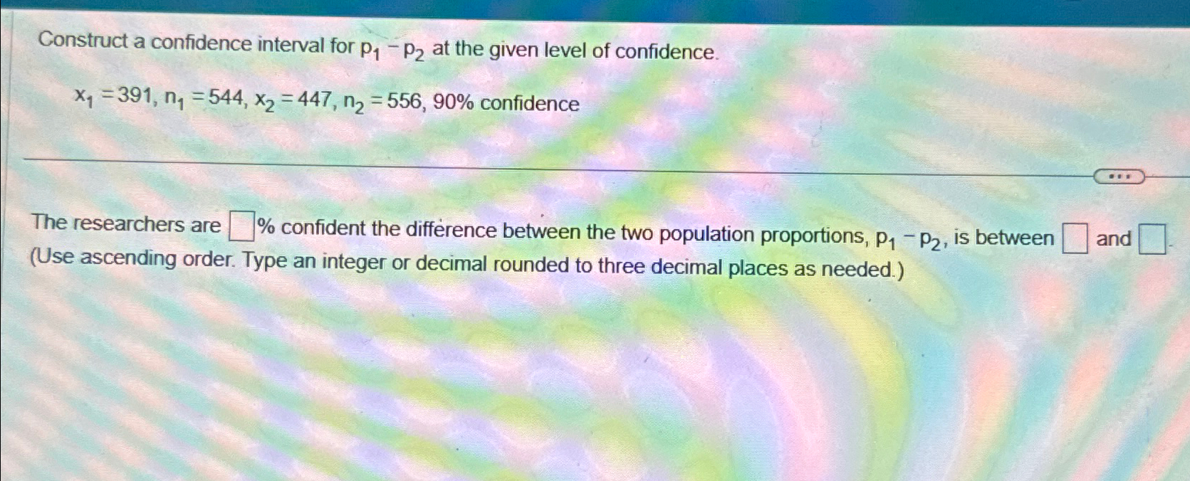 Solved Construct a confidence interval for p1-p2 ﻿at the | Chegg.com