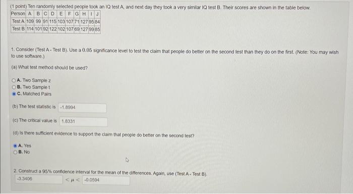 Solved 11 point) Ten randomlv selected neoole took an 1Q | Chegg.com