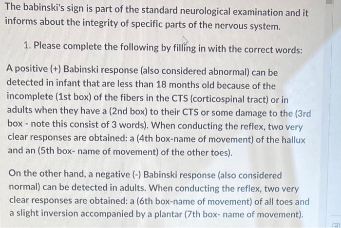 Solved The babinski's sign is part of the standard | Chegg.com