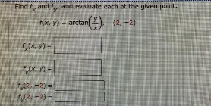 Solved Find fx and fy′ and evaluate each at the given point. | Chegg.com