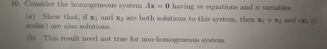 Solved Consider the homogeneous system Ax=0 ﻿having m | Chegg.com
