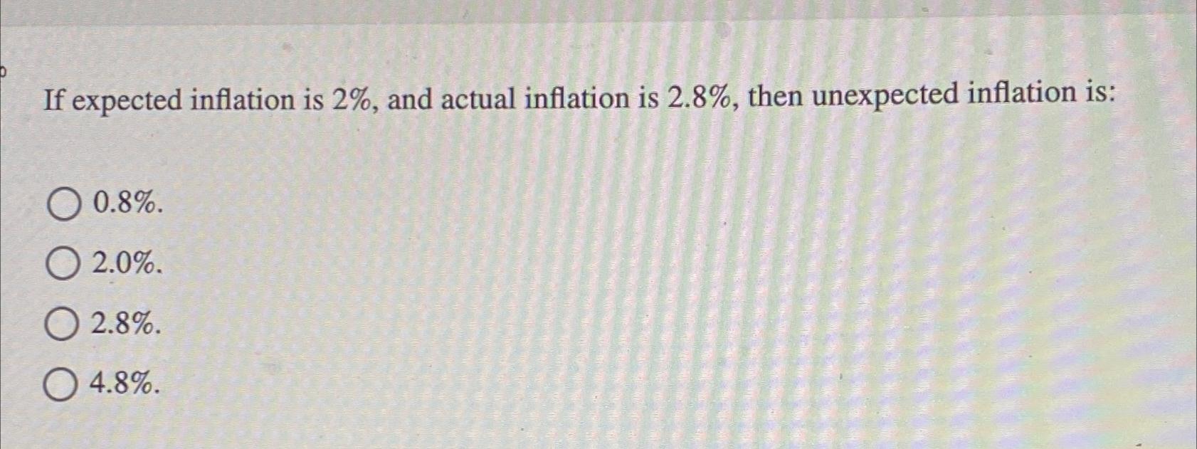 Solved If expected inflation is 2%, ﻿and actual inflation is | Chegg.com