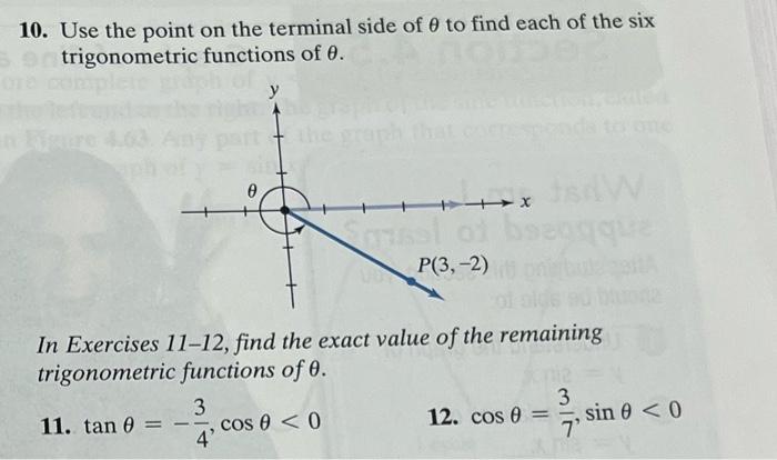 Solved 10. Use the point on the terminal side of θ to find | Chegg.com